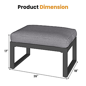 RoyalCraft 2 Pieces Aluminum Outdoor Patio Ottoman Set, Outdoor Foot Stools with Thick Cushion, Small Seat Furniture for Porch Balcony Backyard, Grey