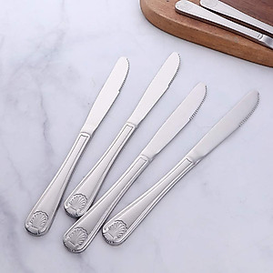 Dinner Knives Shell Pattern Table Knife 8.94 Inch Stainless Steel Flatware Set for Restaurant/Catering, BUY&USE Commercial Quality Silverware Pack of 12