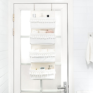 Dahey Boho Door Organizer with 4 Pockets and Macrame Storage Basket for Bathroom Bedroom Living Room Nursery