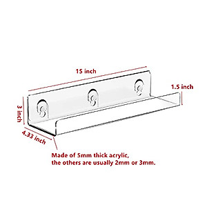 JiePai Acrylic Floating Wall Shelf Bookshelf 15 Inch,Wall Mounted Nursery Kids Bookshelf, Invisible Spice Rack, Clear Thick Bathroom Storage Shelves Display Organizer,2 PCS