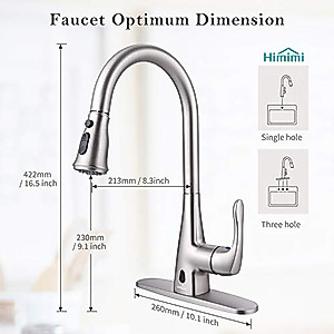 Touchless Kitchen Faucet, Himimi Brushed Nickel Kitchen Faucet with Pull Down Sprayer, Single Handle and Dual Sensors Smart Faucet for Kitchen Sink, Stainless Steel Kitchen Faucet, Anti-Fingerprint