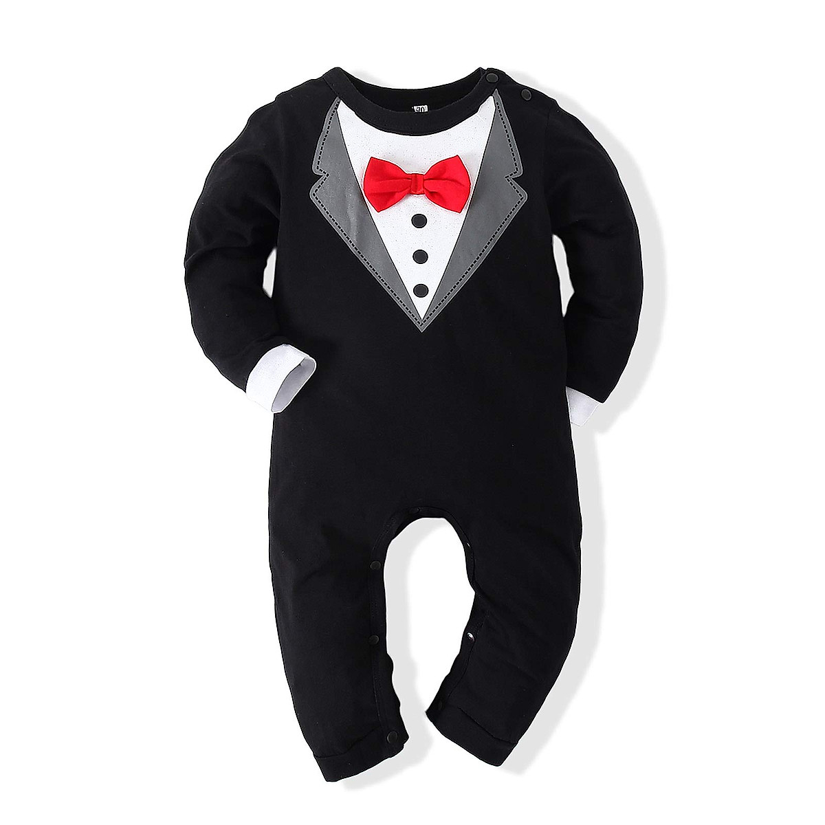 Kimocat Baby Boy Romper Tuxedo Jumpsuit Gentleman One-Piece Button-Down Bowtie Wedding Suit Bodysuit