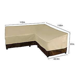 willstar V Shaped Patio Sectional Sofa Cover Upgrade 420D Waterproof & Dustproof Outdoor Furniture Cover Garden Couch Cover (115" L x 33.5" D x 31" H, Beige)