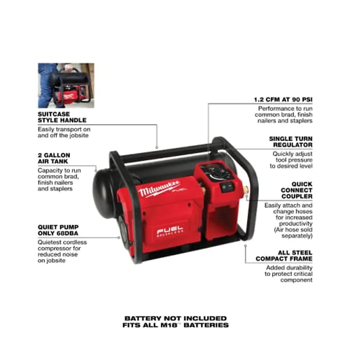 Milwaukee M18 FUEL 2 Gallon Compact Quiet Compressor