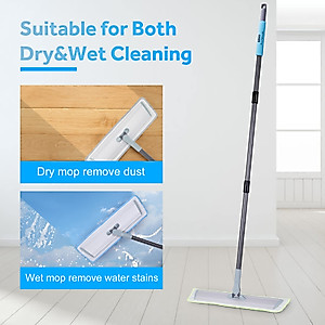 DEANIC 16" Wet Dust Mops Hardwood Floor with 3 Washable Pads Flat Mop Microfiber Mop for Floor Cleaning…