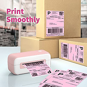 Phomemo Pink Label Printer, Thermal Label Printer for Shipping Packages, Shipping Label Printer with 4X6'' Direct Thermal Shipping Labels，500 Fan-Fold Labels