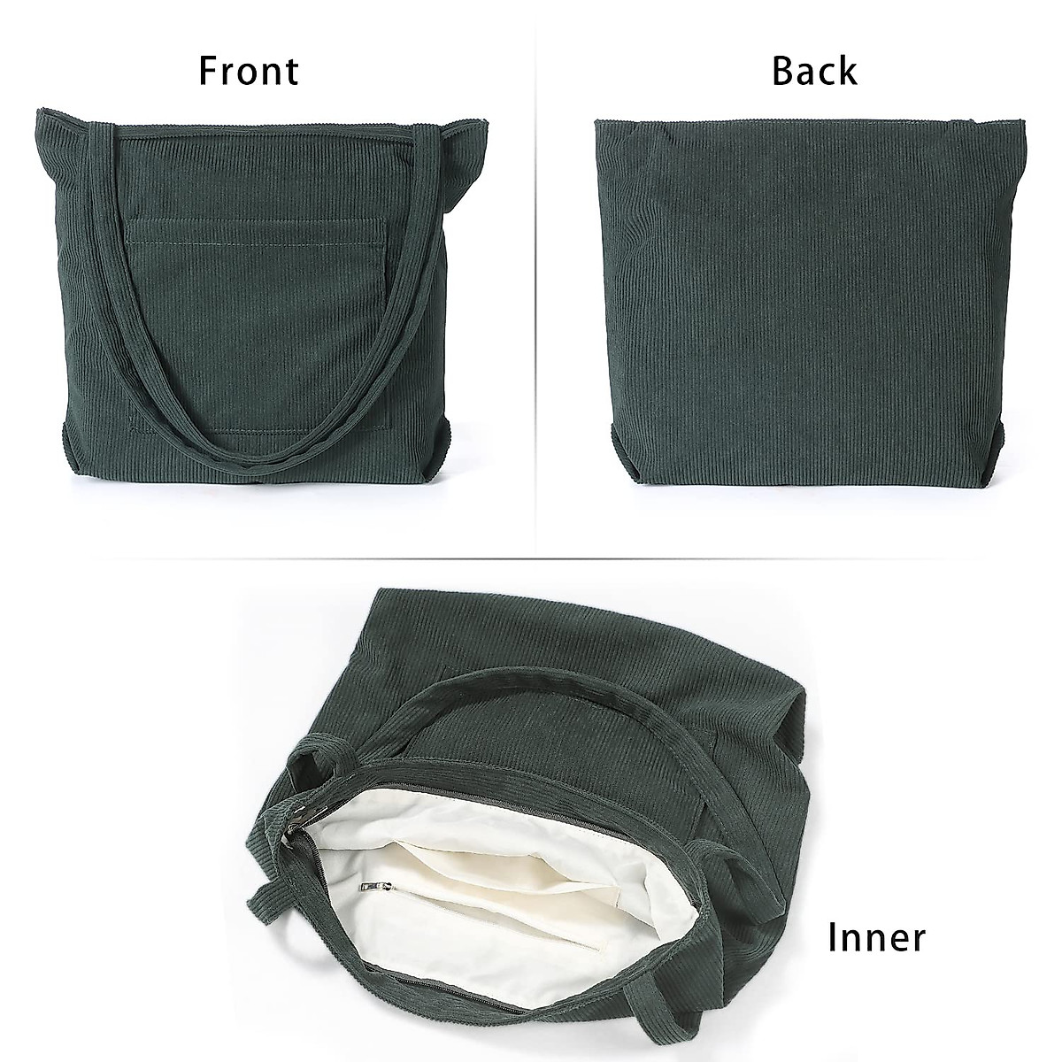 WantGor Women Corduroy Tote Bag, Large Shoulder Hobo Bags Casual Handbags Big Capacity Shopping Work Bag (Dark Green)