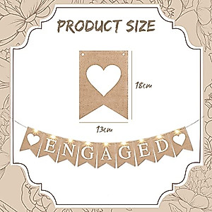 Moukeren Engagement Party Decorations Engaged Banner Heart Burlap Rustic Bunting Garland LED Fairy Lights Battery Operated String Lights for Engaged Party Outdoor Tree Decorations Wedding