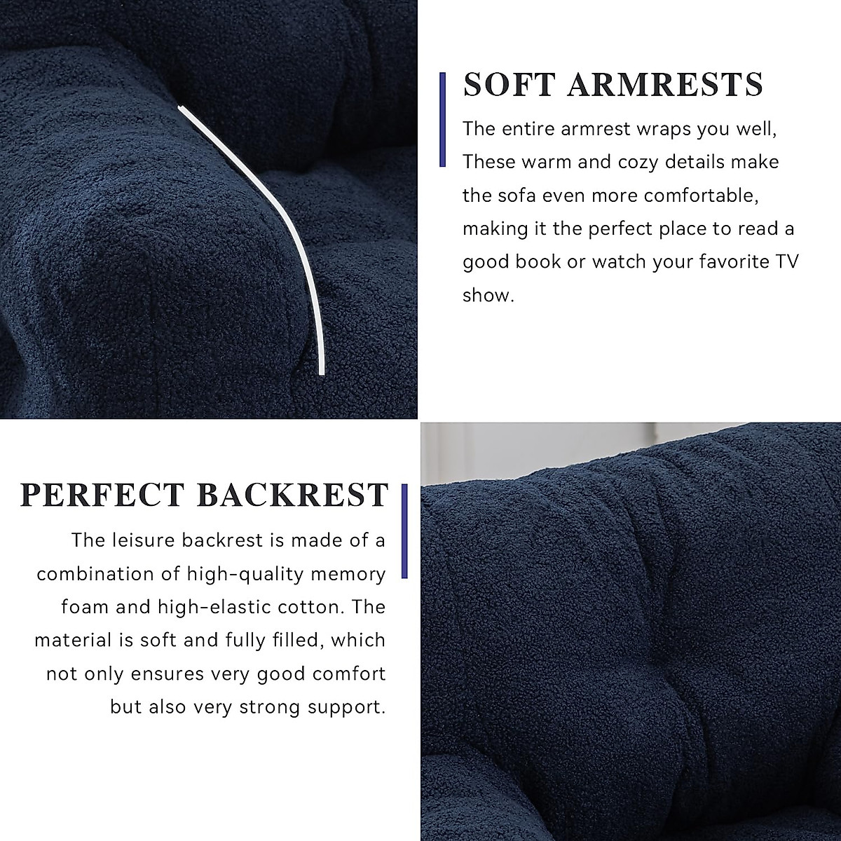 FOXHUNTER Bean Bag Chair for Adults, Bean Bag Sofa with Tufted Soft Stuffed Filling, Fluffy and Lazy Sofa Comfy Chair BeanBag Chairs with Memory Foam for Dorm Livingroom Apartment, Teddy Blue
