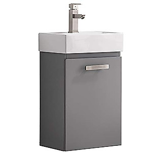 LUCA Kitchen & Bath LC17XGP Brielle 16.5” Single Sink Bathroom Vanity in Gray with Porcelain Countertop-Freestanding or Wall Mounted, Grey