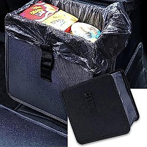 GKmow Pack-1 Hanging Car Trash Bag Can, 8.66" x 8.66" x 5.7" Premium Waterproof Litter Garbage Bag Organizer, Universal for Cars, Sedans, SUVs (Black)