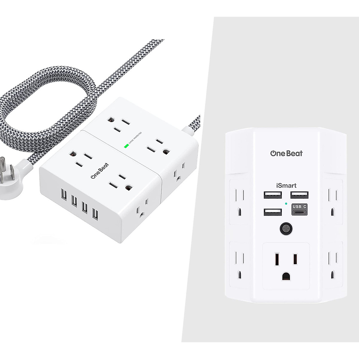 8 Widely Power Strip with USB and 1800J Surge Protector Outlet Extender Bundle