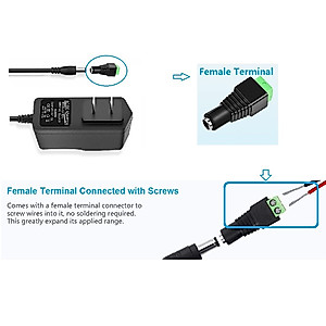 12V 1A DC Power Supply Adapter 12 Volt AC Adapter 100-240V 50-60Hz to DC 12V 1A Power Adapter, 12V DC Power Supply 1A Transformer with 5.5mmx2.5mm DC Outle Plug & 1 Tip