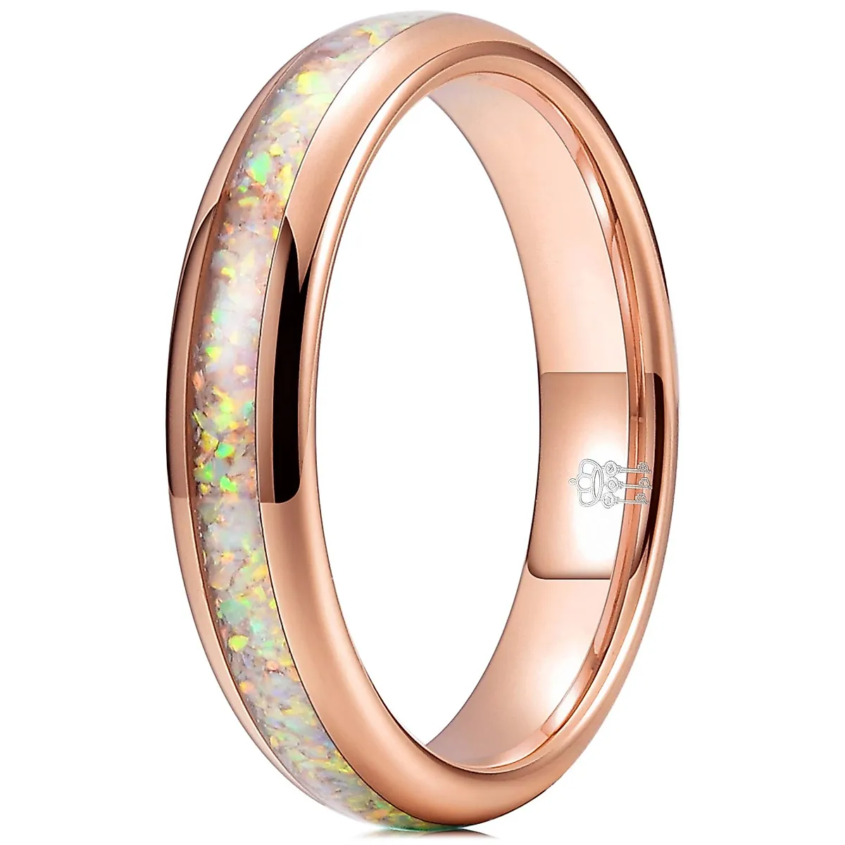 THREE KEYS JEWELRY Tungsten Carbide Womens Galaxy White Stone Wedding Band 4mm Ring Polish for Women Inlay Engrave Engagement Rose Size 5