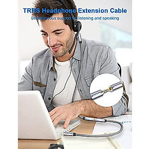 SOUNDFAM Headphone Extension Cable[6.6 Feet/2M] TRRS 3.5mm Audio Cable Male to Female AUX Cable Nylon-Braided Stereo Extension Cord Adapter Support Mic Function for Smartphone Tablets-Grey