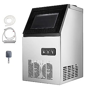 SmaketBuy Commercial Ice Maker Machine 90LBS/24H Stainless Steel Commercial Ice Maker Auto Operation 24LBS Storage 24 Cubes Freestanding Commercial Ice Cube Maker for Restaurant, Coffee Shop, Bar