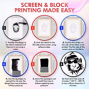 Marabu Screen Printing Kit Set - Screen Print Kit with Reusable Wooden Frame, 1 Screen Printing Squeegee, and 3 x 100ml Ink - Silk Screen Printing Kit for Beginners