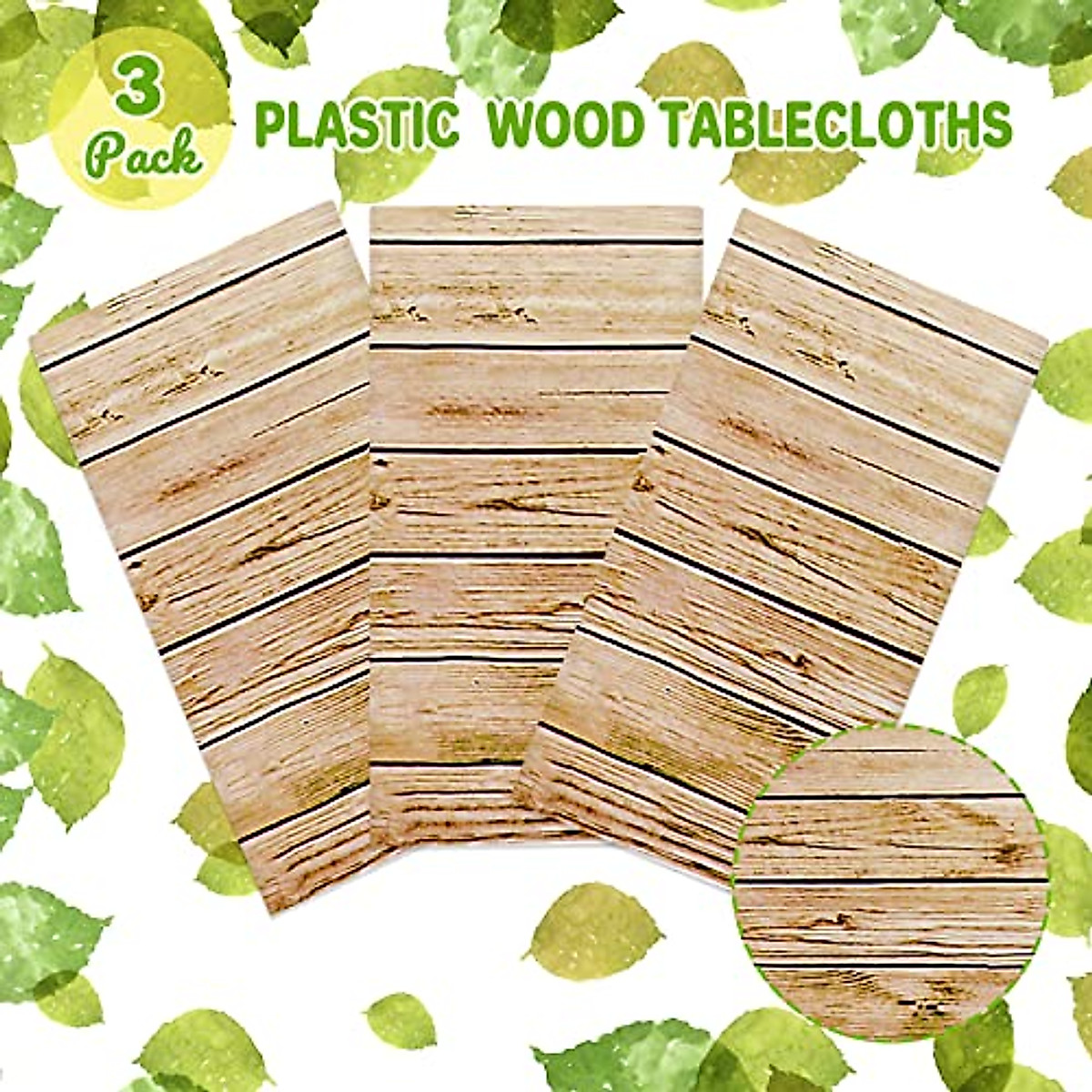 VGMANNTA 3 Packs Wood Grain Tablecloths Wood Print Table Covers, Rustic Disposable Rectangular Table Cloth Plastic Tablecover for Rustic Wedding Baby Shower Cowboy Party Decoration
