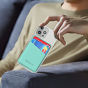 doeboe Leather Phone Card Holder for Back of Phone, Credit Card Case Stick on Cell Phone, Strongly Adhesive Phone Wallet Sleeve, Compatible with iPhone 14, Samsung, Android, All Smartphones (Mint)