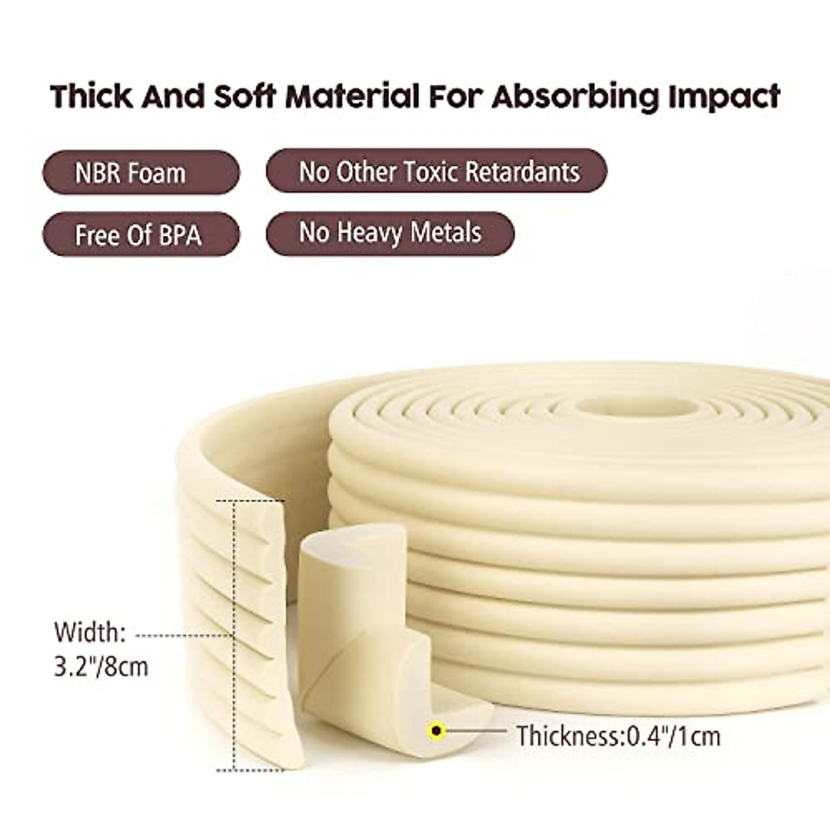 Baby Proofing Safe Edge & Corner Guards Cushion 13ft - Thickened Child Safety Furniture Bumper & Table Protectors. Pre-Taped Corners(W Beige)