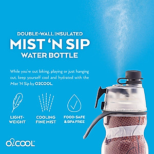 O2COOL Mist N Sip 2-in-1 Misting Water Bottle, 20 oz (2 Pack Football), Reusable Sports Bottle with Pull Top Spout & High Flow Rate - BPA Free, Insulated, Lightweight