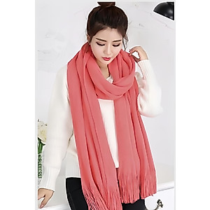 Wander Agio Women's Wraps Warm Long Scarves Winter Scarfs Pure Color Scarf Tassel Melon Red