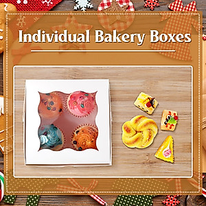 100 Packs Bakery Boxes with Window 6 x 6 x 3 Inch Small Cookie Boxes Mini Macaron Boxes for Packaging Dessert Boxes Pastry Boxes Treat Boxes with Window Cake Box Pie Boxes with 100 Stickers(White)