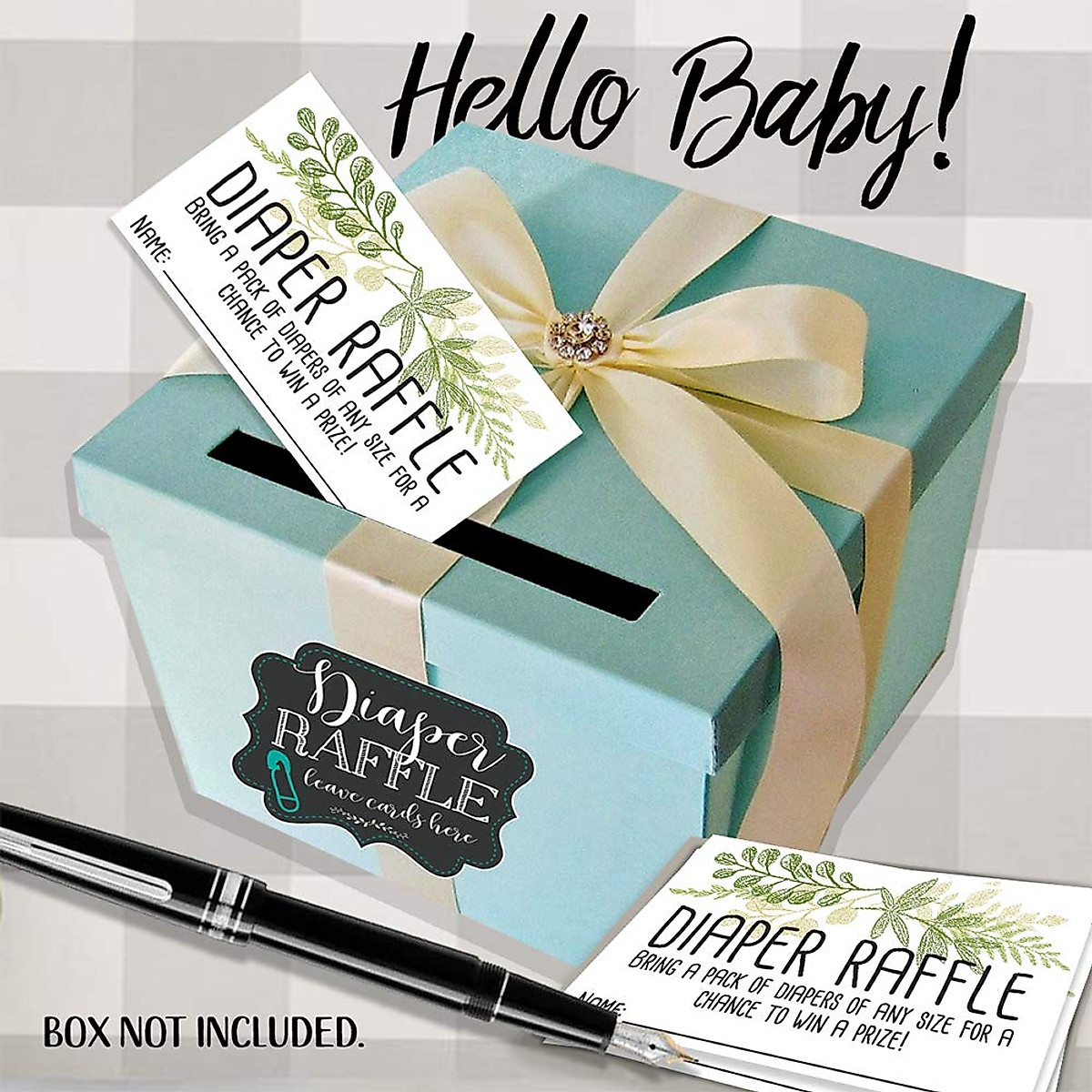 Diaper Raffle Tickets - Botanical - Set of 50 Double-Sided Raffle Cards - Blank Baby Shower Stationery - Fun and Colorful Baby Shower Supplies for Under $15!