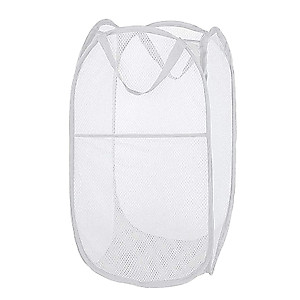 Smalibal Large Fine Mesh Laundry Basket, with Handles Laundry Hamper, Foldable Lightweight Basket, Collapsible Laundry Bag, Durable Clothing Storage, Freestanding Tall Clothes Hamper White
