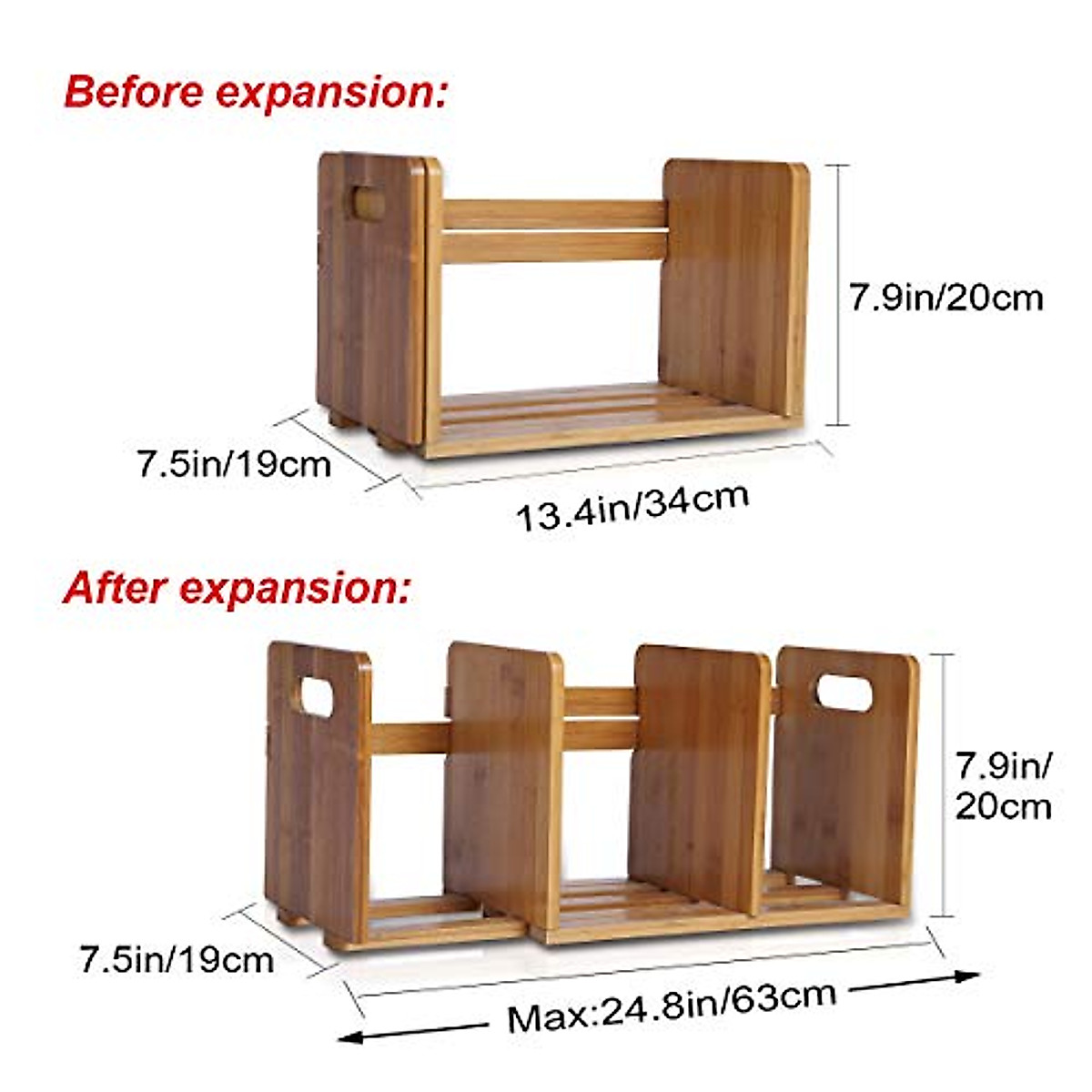 Salafey Expandable Desktop Bookshelf,Bamboo Desktop Bookcase,Mini Bookshelf Organizer Tabletop Bookshelf for Office Home Tabletop