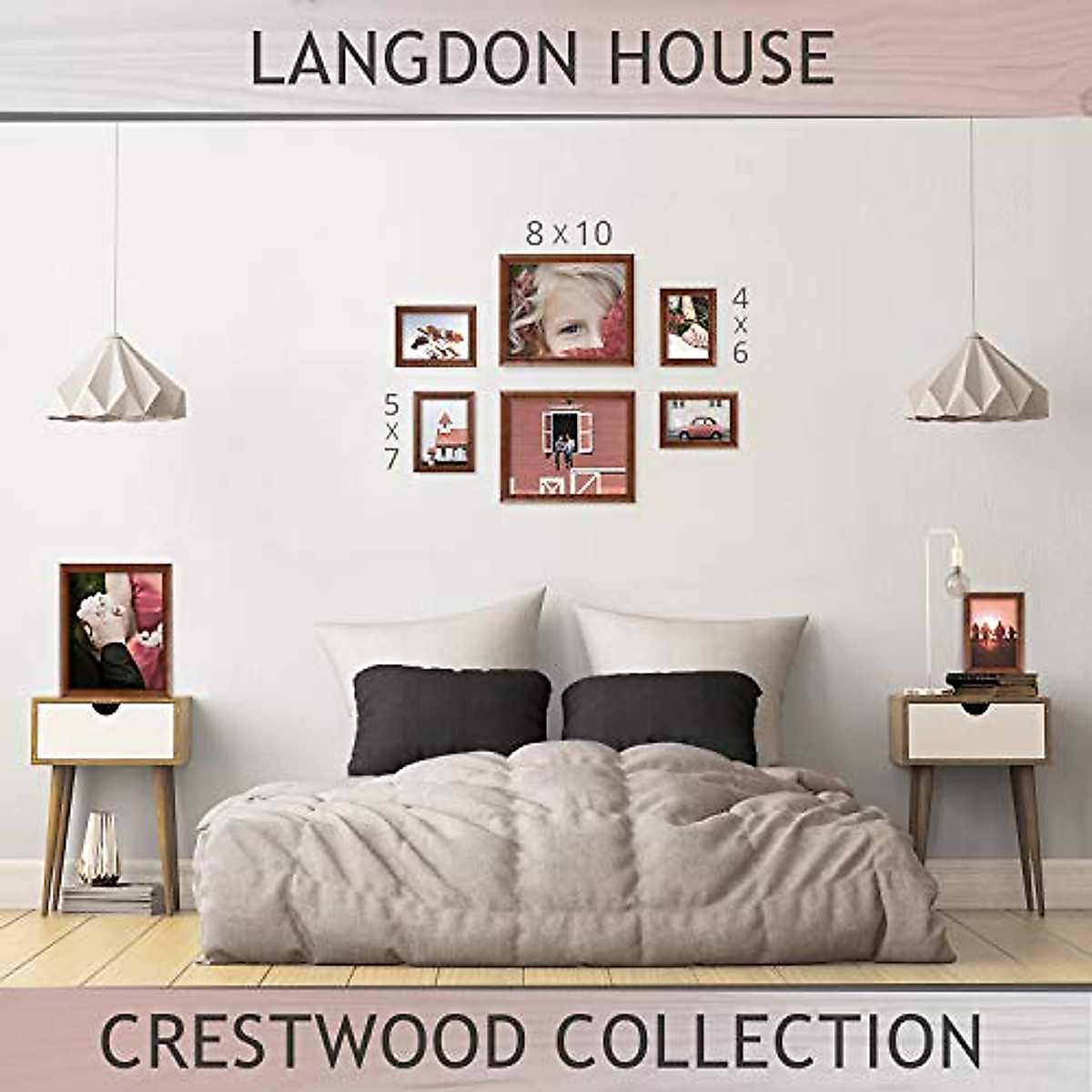 Langdon House 4x6 Picture Frames (Cherry Stained, 3 Pack), Solid Wood 4 x 6 Traditional Photo Frames with Wall Mount Hooks and Table Top Easel, Crestwood Collection