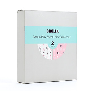 Stretchy Fitted Pack n Play Playard Sheet Set BROLEX 2 Pack Portable Mini Crib Sheets,Convertible Playard Mattress Cover,Ultra Soft Material,Pink White Arrow