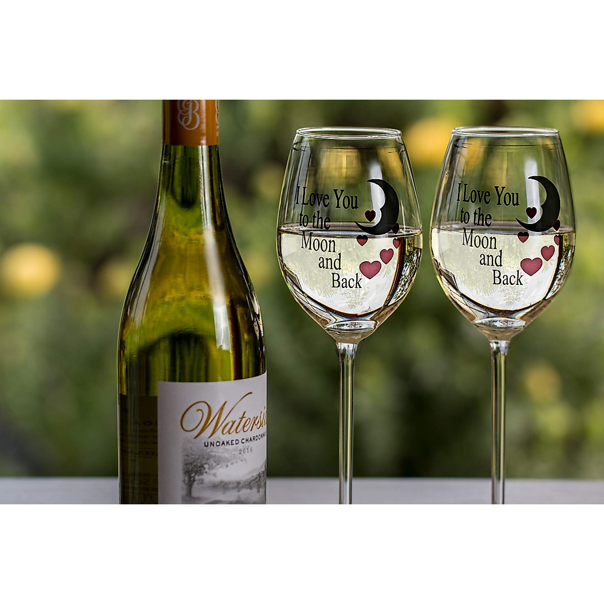 BANBERRY DESIGNS - Set of 2 Wine Glasses - I Love You to the Moon and Back Design with Red Hearts - 14 oz