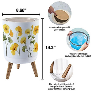 Small Trash Can with Lid for Bathroom Kitchen Office Diaper Yellow flowers nature botanical decorative collection collection Bedroom Garbage Trash Bin Dog Proof Waste Basket Cute Decorative