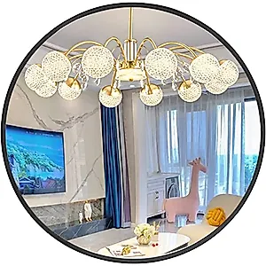 HofferRuffer Round Mirror, Circle Hanging Mirror, Metal Frame Wall Mounted Mirror for Home Bedroom, Bathroom, Washroom, Living Room, Entryways (Black, 27.6)