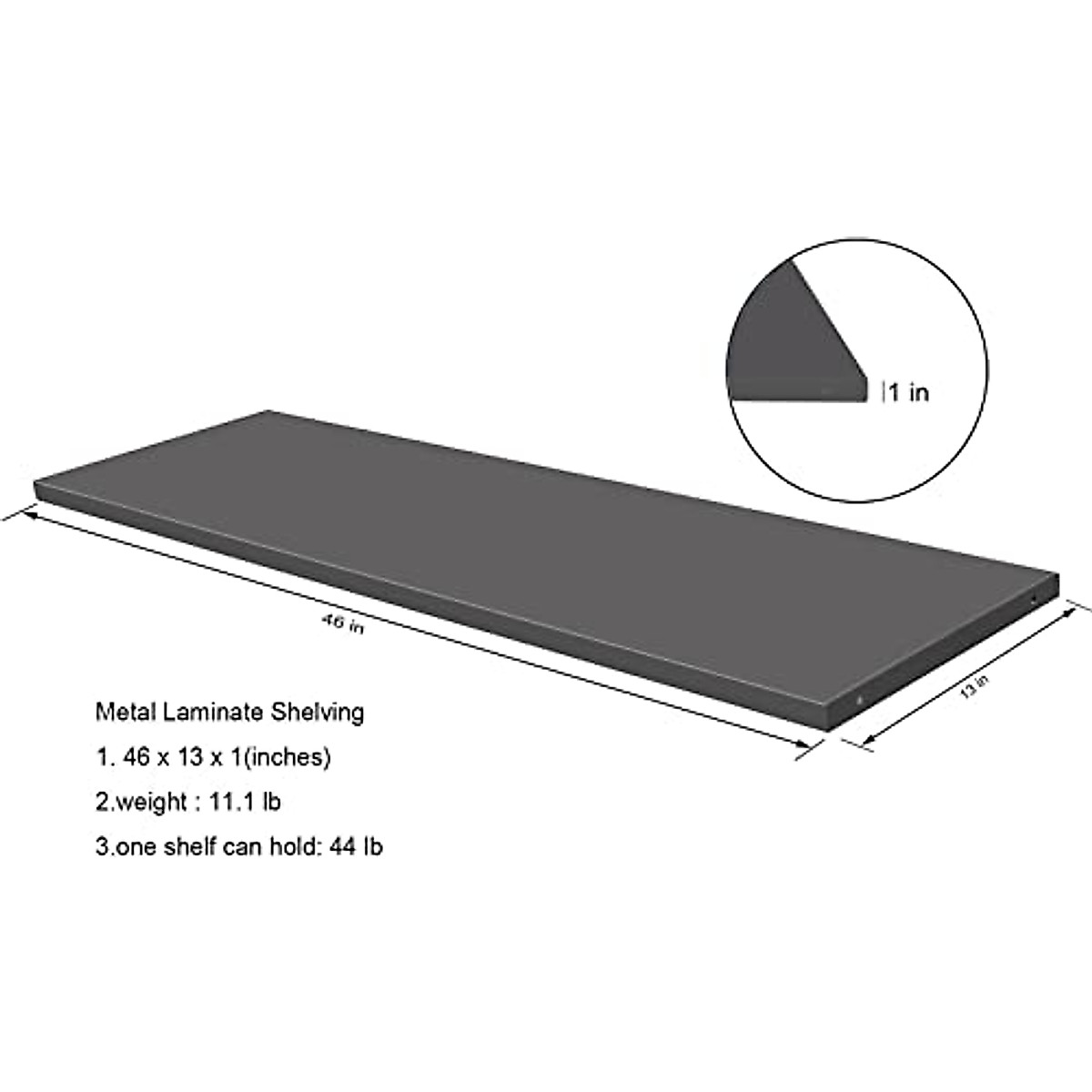 HOMSPARK 1-Piece Metal Laminate Shelving with 4 Screws, 46”X13”X1” Suitable for Storage Shed Cabinet, Volume - Weight of 44 lb, Easy to Assemble or Disassemble (Color:Black)