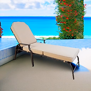 Kozyard Maya Chaise Lounge - Outdoor Patio Recliner Chair, Comfortable Patio Lounge Chair, Elegant Chaise Lounge Chair for Relaxation, Perfect Outdoor Recliner Chair (Tan)