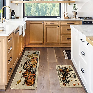 Hexagram Thanksgiving Kitchen Mats Set of 2, Thanksgiving Kitchen Rugs and Mats, Autumn Farmhouse Buffalo Plaid Mats for Floor Decorations, Decorative Thanksgiving Kitchen Decor 17x29 Inch-17x47 inch