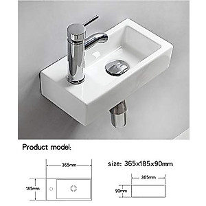 Wall Hung Basin Sink Small Cloakroom Basin Rectangle Ceramic Wash Basin Left Hand with Tap & Drain(Art Deco)