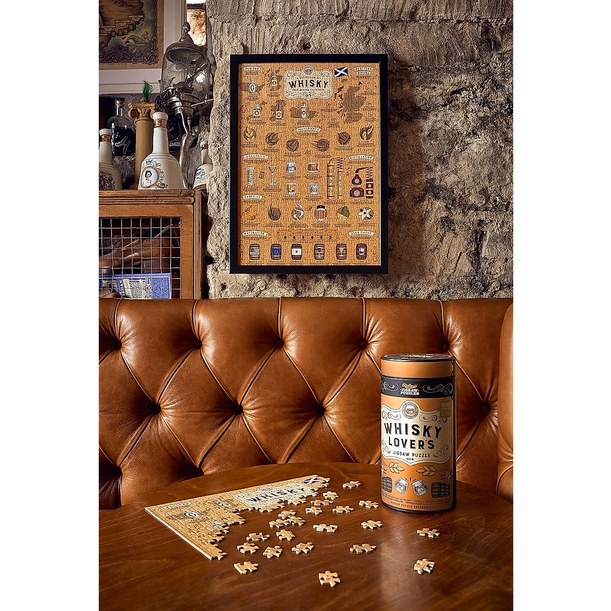 Ridley's Whisky Lover's 500-Piece Jigsaw Puzzle – Whisky Puzzle with Informational Image, Sturdy Storage Tube Included – Activity Puzzle – Makes a Great Gift