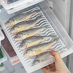 BEIJIALY Plastic Food Containers with Removable Drain Plate and Lid, Fridge Food Box Transparent Rectangular Versatile Food Storage Container Stackable Produce Containers for Home
