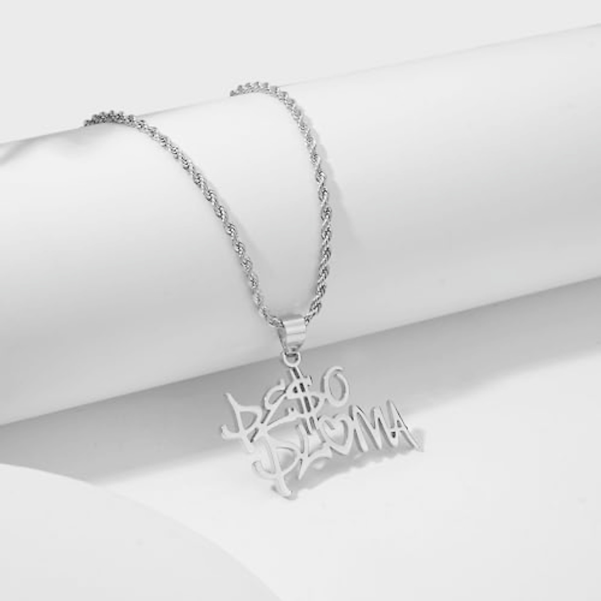 Holy rose Rapper Necklace with Rope Chain Merch Outfit Signature Neckace for Men women Gift for Fans(wihte)