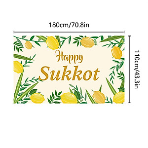 LOONELO Happy Sukkot Backdrop Banner with 70.8"X43.3", Happy Sukkah Backdrop Banner, Etrog Lulav Jewish Holiday Photography Background for Photo Booth Wedding Birthday Sukkot Party Decorations