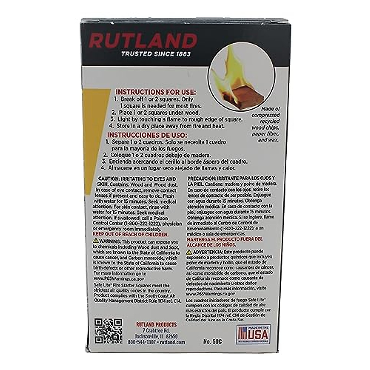 Rutland Products Safe Lite Fire Starter Squares, 24 squares - 50C