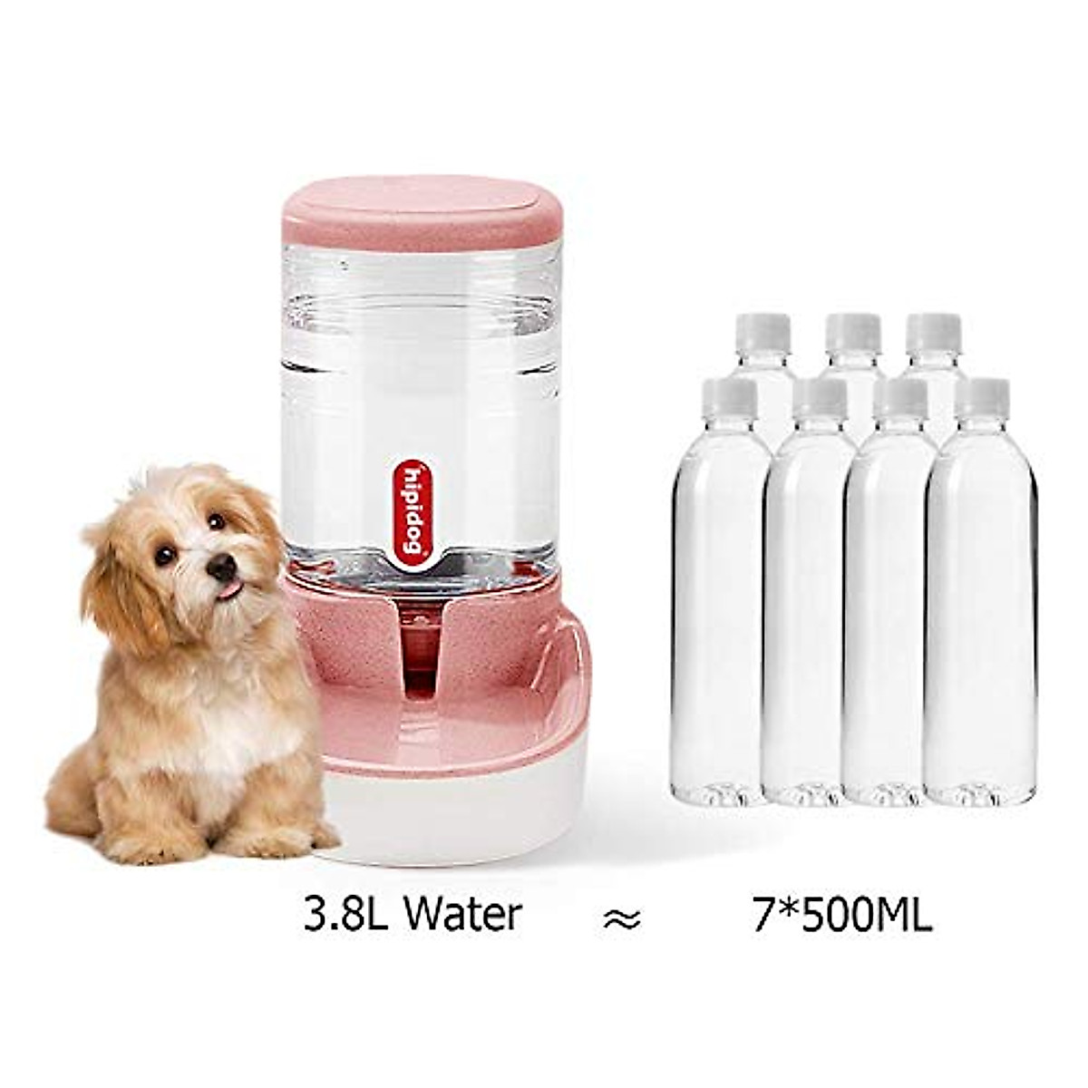 Automatic Cat Feeder Automatic Dog Water Dispenser 1 Gallon Double Bowl Design for Cats or Small Pets (Pink Water)