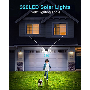 320 LED Solar Outdoor Lights, 4 Pack Solar Motion Lights Outdoor with 3 Lighting Modes, IP65 Waterproof Solar Powered Outdoor Lights, Motion Sensor Outdoor Lights for Garden, Yard, Garage, Patio