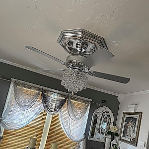 Moooni 52 Inch Modern Crystal Ceiling Fan with Lights and Remote, Elegant Chandelier Fan Light KIt Fandelier with 5 Wooden Blades for Bedroom Living Room Silver