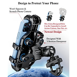BRCOVAN Motorcycle Phone Holder with Vibration Dampener, Anti-Shake Motorcycle Phone Mount, Adjustable Handlebar CellPhone Holder for Motorcycle Bike Bicycle Scooter ATV Fit 5.4''-7.2'' Smartphone
