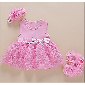 Niyage Baby Girls Clothes Dress Headband Shoes 3 Pcs Set Flowers Party Outfit Floral Dress-Pink 0-3 Months