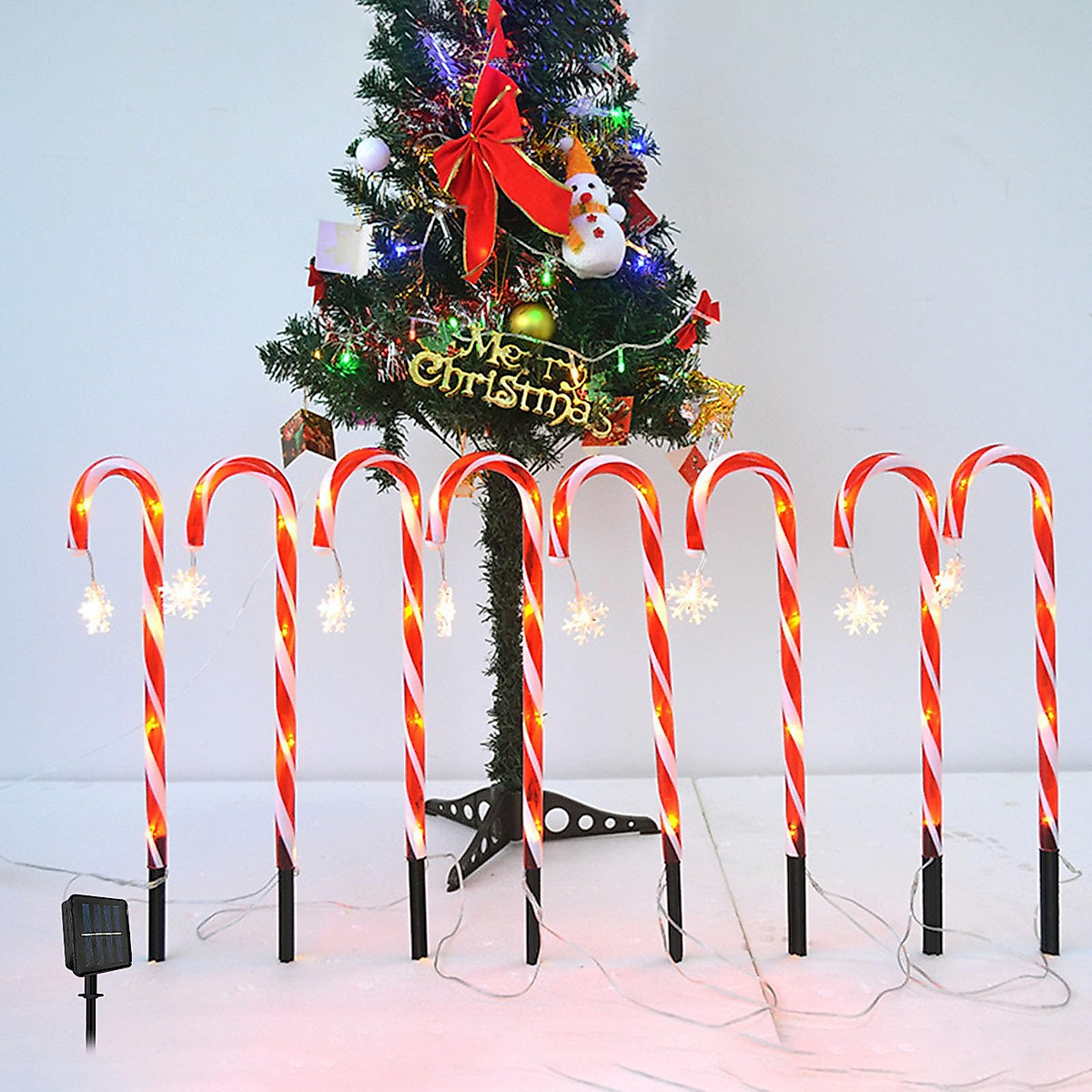 CENGNIAN Solar Garden Lights Outdoor Decor, Candy Cane Outdoor Landscape Lights 15in, 8 Pack LED Lighted Christmas Path Lights String End-to-End Plug in Waterproof Outside Candy Xmas Decorations